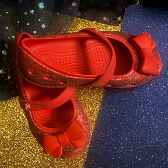 CROCS | Shoes | Crocs Red Shimmery Mary Jane Ballet Flats 8 Adorable ...